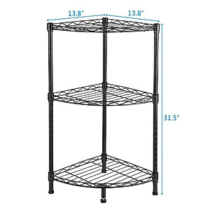 FRITHJILL 3-Tier Adjustable Corner Wire Shelving,Metal Wire Shelving Rack Unit Storage Organizer Tower,Black