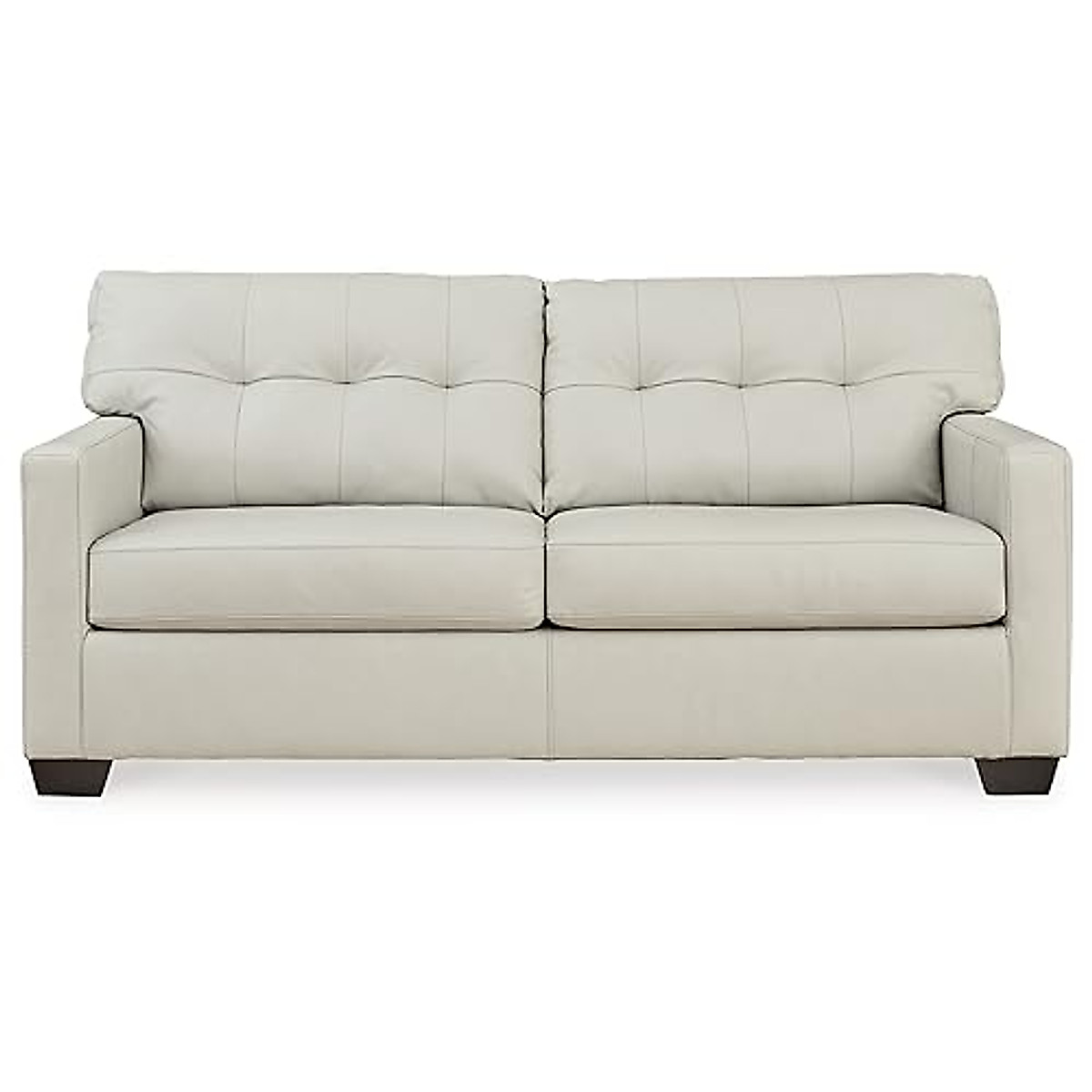 Signature Design by Ashley Belziani Modern 2-in-1 Tufted Leather Match Sofa Sleeper with Folding Gel Memory Foam Mattress, Full, White