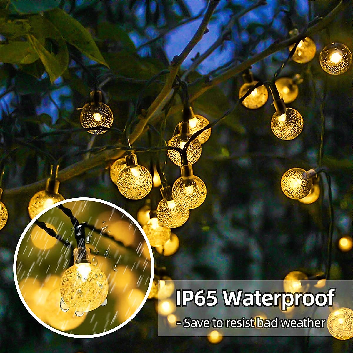 ITICdecor Solar String Lights Outdoor 20 LED Crystal Globe Light Outdoor Waterproof Decorations Solar Powered Patio Lights for Garden Parterre Terrace Decor (Warm White)