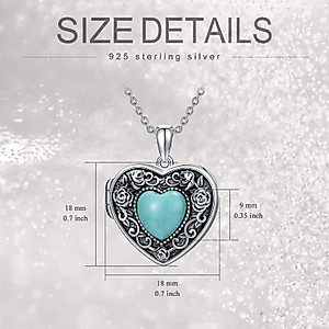 BETHZA Turquoise Heart Locket Necklace That Holds 2 Pictures Sterling Silver Custom Photo Locket Pendant Turquoise Gemstone Jewelry Gifts for Women Grandma(Only Locket Necklace)