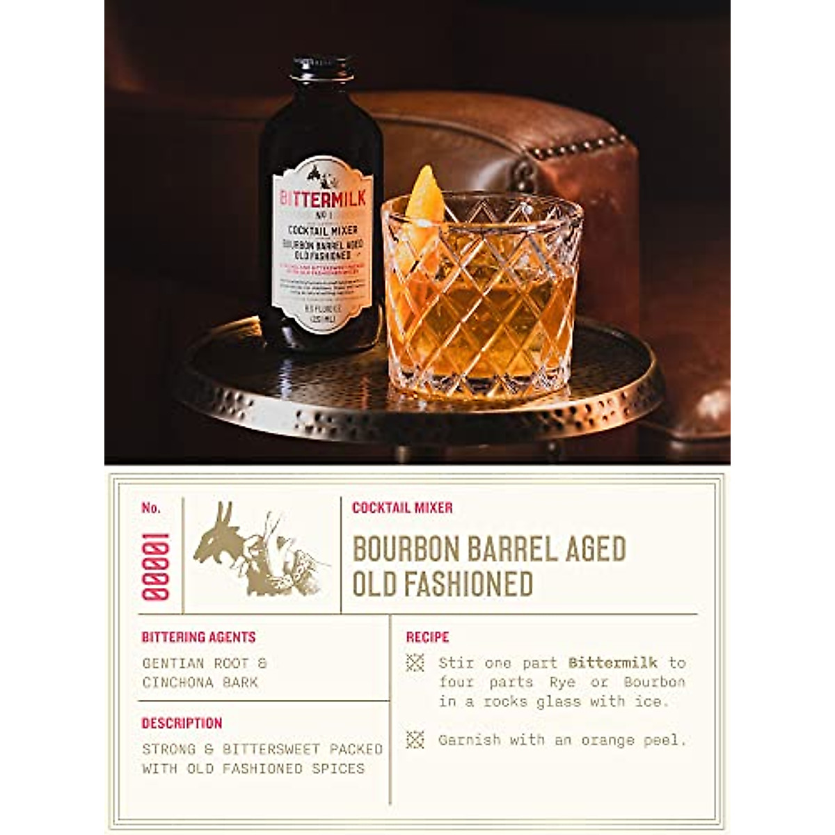 Bittermilk No.1 Bourbon Barrel Aged Old Fashioned Mix - All Natural Handcrafted Cocktail Mixer - Old Fashioned Syrup - More Complex than Bitters & Simple Syrup