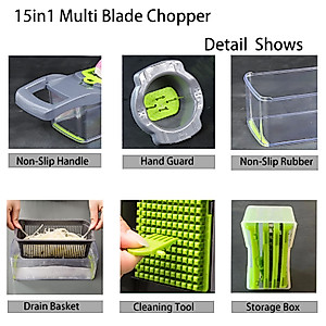 Alrens Vegetable Chopper Mandoline Slicer Pro 15 in 1 Vegetable Slicer Cutter with Multi Blade Onion Chopper for Potato Tomato Cucumber Carrot