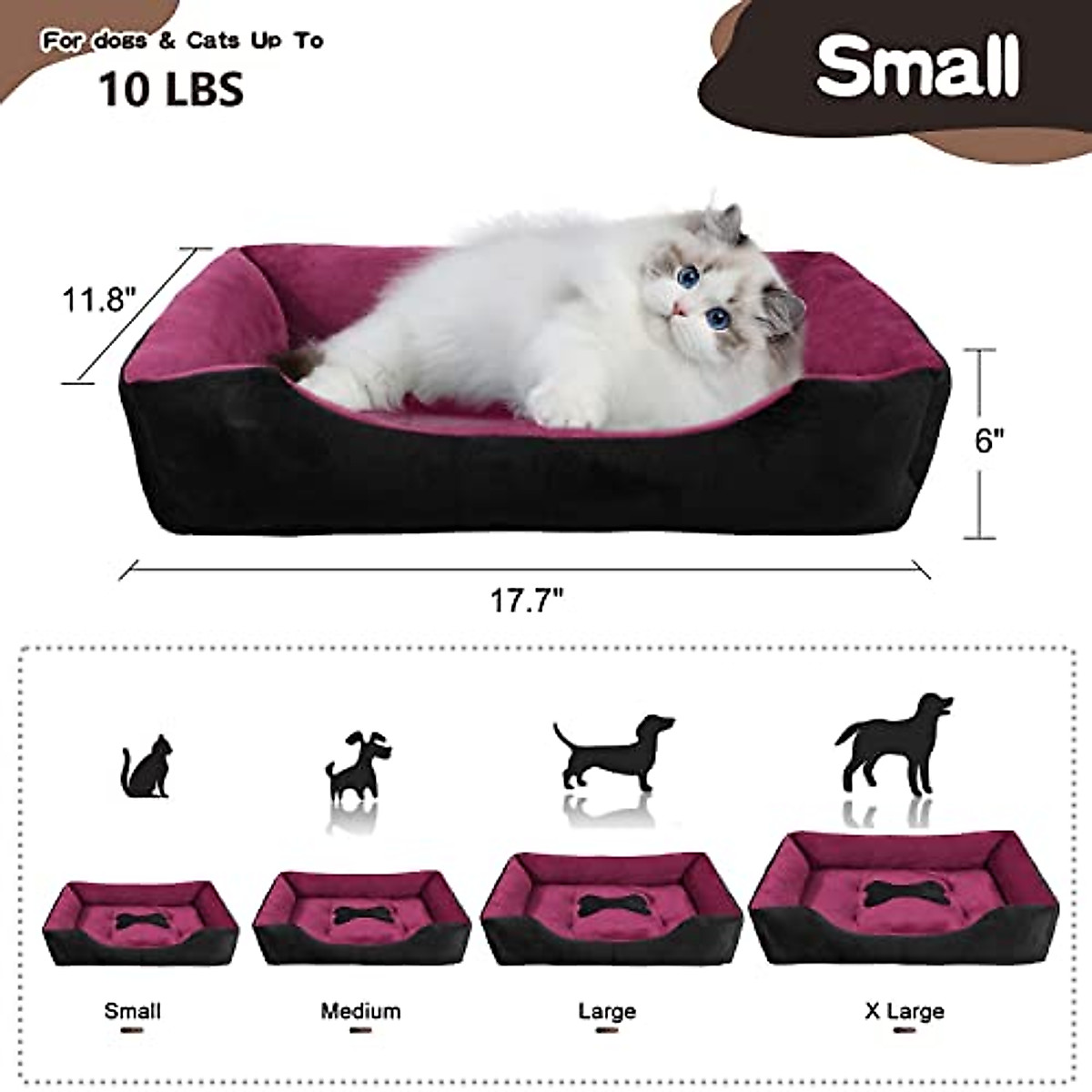 SENNAUX Dog Beds for Small Dogs Rectangle Pet Dog Bed Washable Pet Bed Mattress Comfortable Pet Mat with Anti-Slip Bottom for Dogs Cats & Pets 17.7"x11.8"x6"
