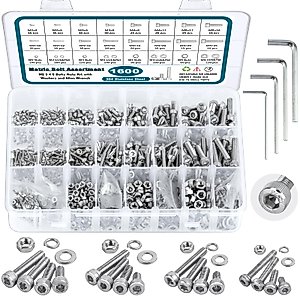 SATANTECH 1600Pcs Metric Screw Assortment,M2 M3 M4 M5 Metric Bolt Assortment,304 Stainless Steel Metric Machine Screws,Hex Socket Head Cap Screws Nuts and Bolts Assortment Kit with Flat & Lock Washers