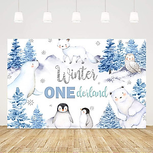Ticuenicoa Winter Onederland Backdrop for Boys First Birthday Sliver Snowflake Blue Arctic Animals Wonderland 1st Birthday Party Decorations Photography Background for Photoshoot 5x3ft