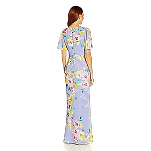 Adrianna Papell Women's Floral Chiffon Beaded Gown, Peri Multi, 8