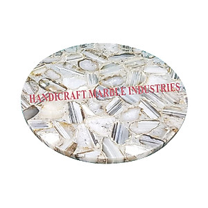 Natural Grey White Brown Agate Round 24" x 24" Inch Round Coffee Table with Metal Base, Stone Coffee Table, Round Agate Coffee Table Top with Metal Stand, Piece Of Conversation, Family Heir Loom