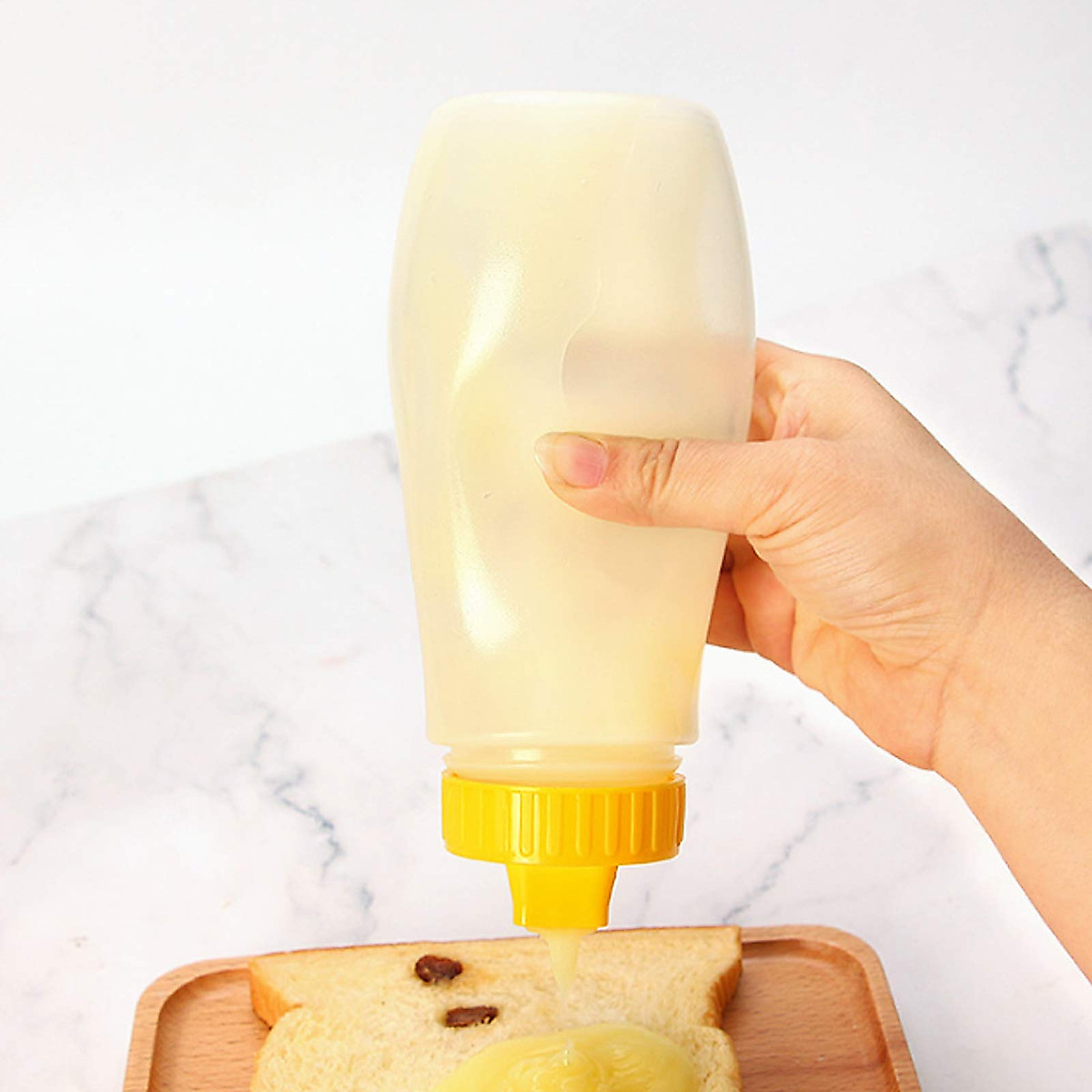 3 Pcs 5-hole Sauce Squeeze Bottle,12.8oz/380ml Plastic Condiment Squeeze Bottle for Ketchup Jam Mayonnaise BBQ Sauce,Yellow