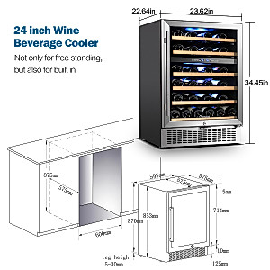 AAOBOSI 24 Inch Dual Zone Wine Cooler 46 Bottle with Upgraded Compressor Advanced Cooling System Quiet Operate, Freestanding and Built-in Wine Refrigerator