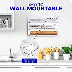 YOC Wrap Dispenser, Clear Acrylic Foil, Wax Organizer with Slide Cutter, Suitable for Wall Mounting or Kitchen Drawer, Compatible with 12 Inch Rolls (3 in 1 Wrap Dispenser)