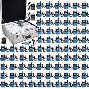 EXMAX ELGT-470 UHF Church Assisted Listening Systems Microphone Headset Translate Equipment 100 Channels for Church,Teaching(2 Transmitters & 80 Receivers with Silver Aluminium Alloy Storage Case)