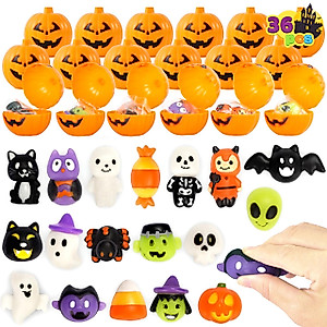 JOYIN 18PCS Halloween Mochi squishy toys with Mini Pumpkin Boxes for Kids Girls Boys, Prefilled Pumpkin Cases with Toys Inside, Halloween Party Favors Supplies Gifts, Trick or Treating Bags Fillers