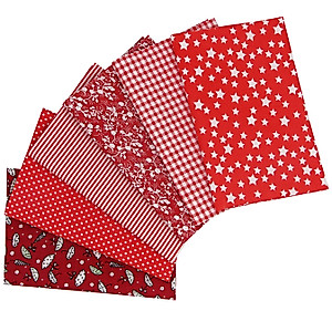 aufodara 6 Pieces 19.6" x 31.4" (50cm x 80cm) Cotton Fabric Precut Rectangle Cotton Craft Fabric Bundle Patchwork for DIY Sewing Scrapbooking Crafting Artcraft (Red)
