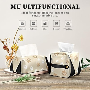 Fustylead Brown Claw Print Tissue Box Cover, PU Leather Square Decorative Cover for Tabletop, Bathroom, Car, Office