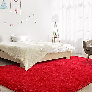 BENRON Plush Red Fluffy Rug Ultra Soft Furry Bedroom Rugs Kids Room Carpets Non-Slipping Living Room Rug 4 x 6 Feet, Cozy Bedside Runner Rugs