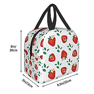 Ucsaxue Cute Strawberry Leaves and Flowers Lunch Bag Small Insulated Lunch Box with Front Pocket Aesthetic Lunch Bags for Girls Boys Freezable Bento Box Women Men Lunch Boxes