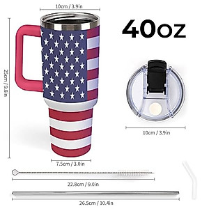U.S.A Kansas State Flag 40oz Water Bottle Double Wall Insulated Tumbler with Handle Leakproof Travel Mug Light Rose Red-style