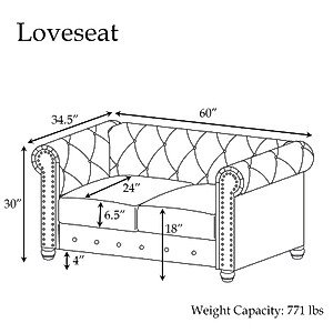Morden Fort Loveseat for Living Room, Loveseat Sofa No Sagging, Loveseats 24'' Comfy Seat Depth, Modern Loveseat Tool-Free Assemble, Velvet Loveseat Pet-Friendly Super Soft Chesterfield Beige