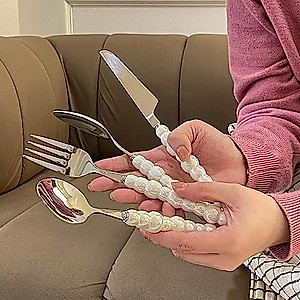Europe Fashion Pearl Cutlery Set Stainless Steel Creativity Knife Gift Spoon Handle Ceramic Fork Tableware Set Flatware