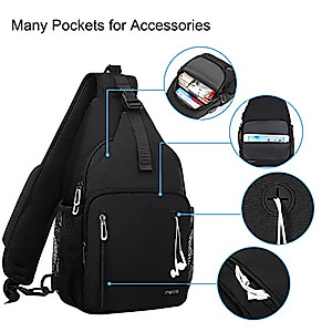 MOSISO Sling Backpack Bag, Crossbody Shoulder Bag Travel Hiking Daypack Chest Bag with Front Square Pocket&USB Charging Port, Black