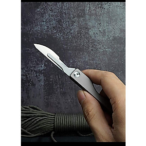 edcfans Titanium Scalpel Folding Pocket Knife, Skinning Knives for Outdoor Hunting, Small Gravity Knife with 10 Replaceable Razor Surgical #24 Carbon Steel Replacement Edge Blades, EDC Keychain Knife
