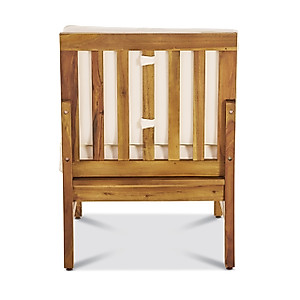 Christopher Knight Home Giancarlo Outdoor Acacia Wood Armless Chair with Water Resistant Cushion, 23.75 "W x 28 "D x 32.75 "H, Teak + Cream