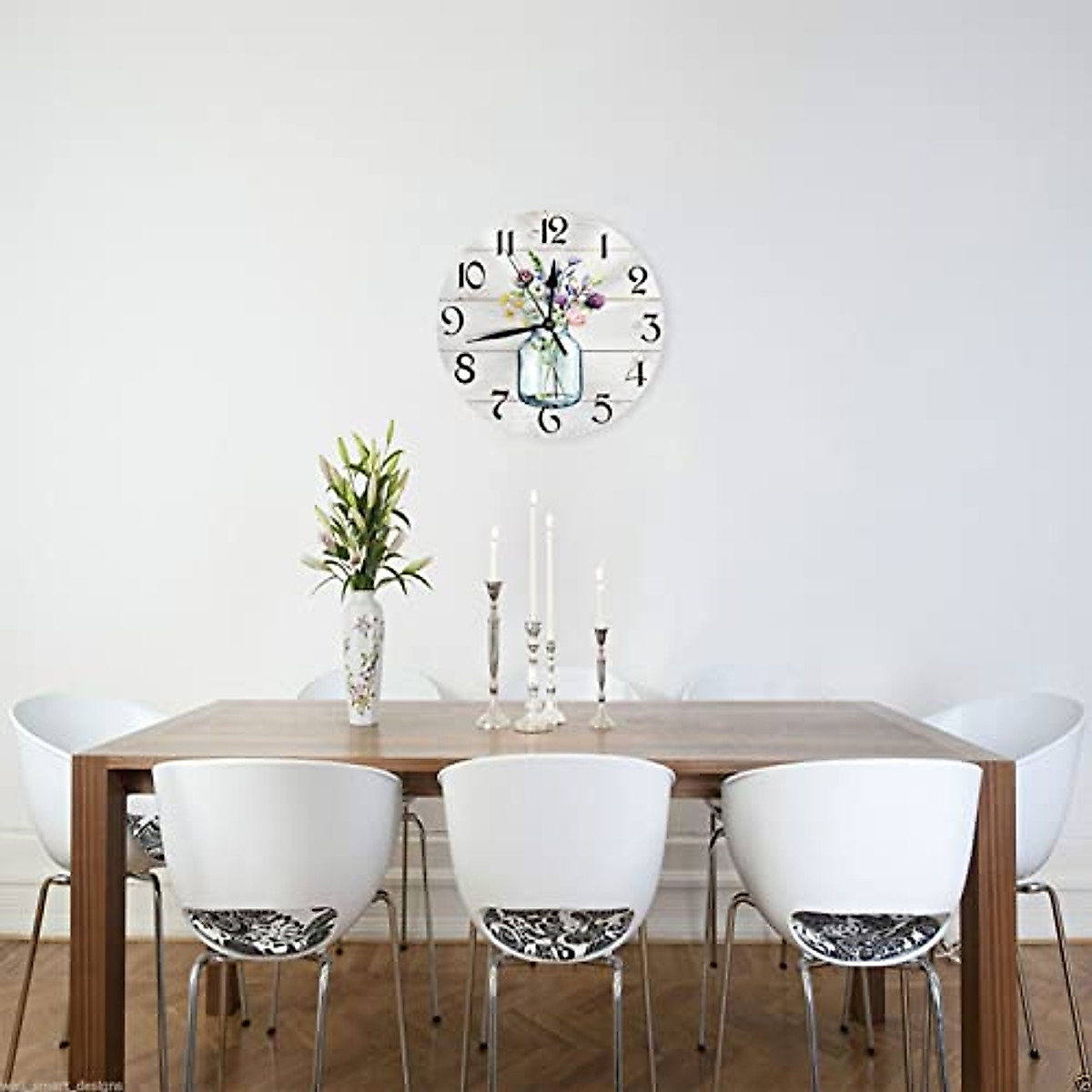 DADABULIU Wall Clock Spring Flower Rustic Country Silent Non-Ticking 10 Inch Round Clocks PVC Battery Operated Quartz Analog for Living Room Kitchen Bedroom Bathroom Office Home School Decor