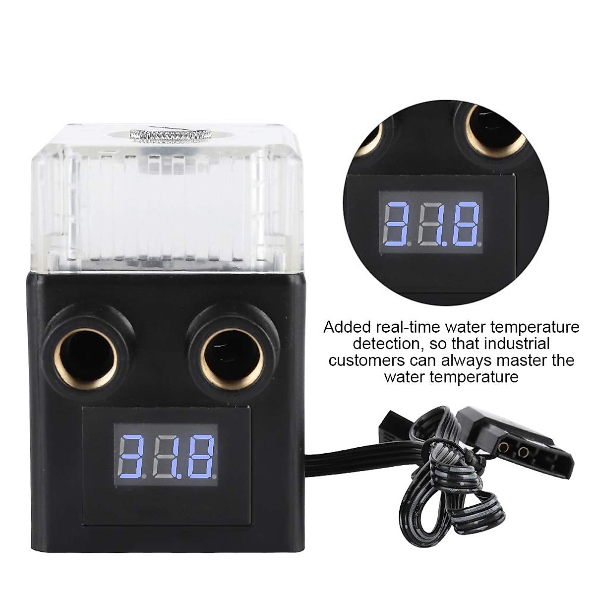 G1/4 Thread PC Water Cooling Pump With Temperature Display, 450L/H Integrated , Ceramic Bearing, Three phase Motor, Large 4P D port, Support PWM Automatic Temperature Control