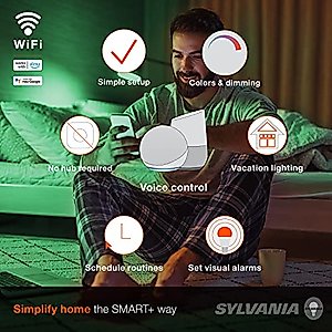 SYLVANIA Wifi LED Smart Light Bulb, 60W Equivalent Full Color and Tunable White A19, Dimmable, Compatible with Alexa and Google Home Only - 4 Pack (75674)