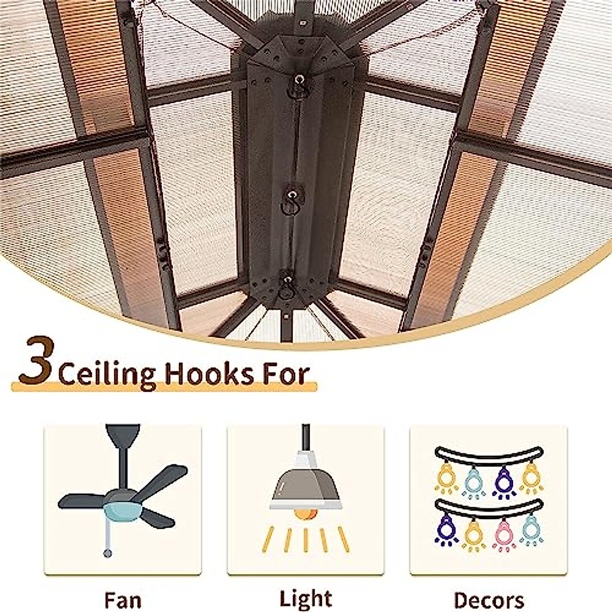 Evedy 10'x12' Hardtop Gazebo,Aluminum Gazebo Pavilion with Curtain and Net,Permanent Outdoor Gazebo with Polycarbonate Double Roof,for Garden, Patio, Lawns, Deck, Backyard-Yellow Brown