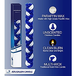 Jerusalem Candles Havdalah Candle - Braided Blue and White - Round Havdallah Candles - 2 Pack
