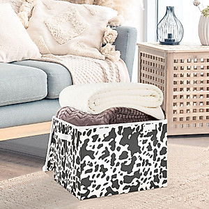 YETTASBIN Cow Print Storage Basket with Lid and Handles, Large Collapsible Fabric Storage Bins Sturdy Storage Organizer for Shelves, Closet, Bedroom, School, Office, Home Decor