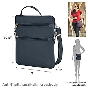 Travelon Anti-Theft Classic Slim Dbl Zip Crossbody Bag, Midnight -360 9 x 10.5 x 1
