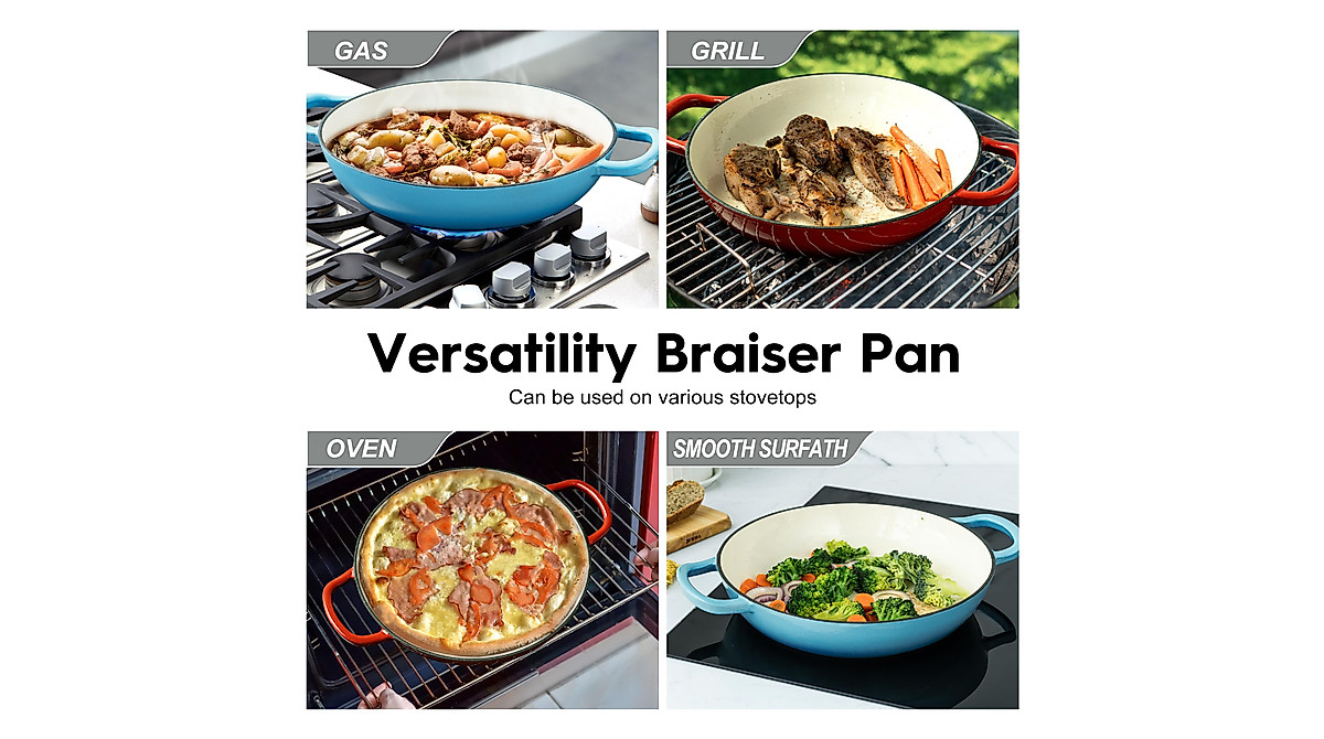 MICHELANGELO 3.5 Quart Cast Iron Braiser - Sky Blue