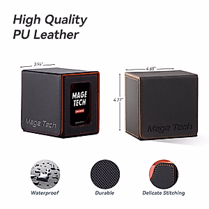 Mage Tech Card Deck Box for MTG Commander - Patented Design, Commander Display, Fits 100 Double-Sleeved Cards, 35pt Card Brick & Dice Tray - Grey/Orange