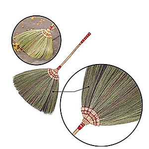 SN SKENNOVA - Asian Flower Grass Broom Witch Broom Bamboo Stick Handle Red or Green on Random