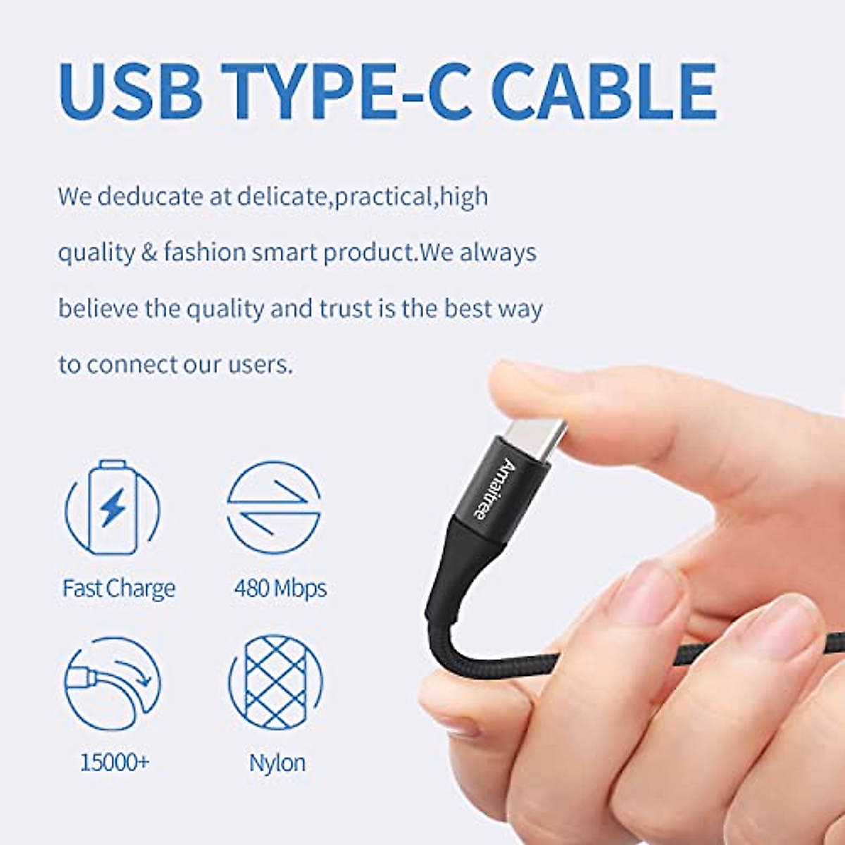 Amaitree USB C Cable, 60W 5Pack(1+4+4+6.6+6.6Ft) 3A Fast Charging Quick Charger Cable, USB Type C 2.0 Cable, Compatible Samsung Galaxy S10/S9/S8 Plus/Note 10/9/8,LG V50/V40/G8/G7 - Black