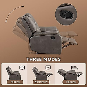 ANJ Manual Recliner Chair with Padded Headrest and Armrest, Overstuffed Reclining Chairs Comfy Faux Leather Recliners Single Sofa for Living Room