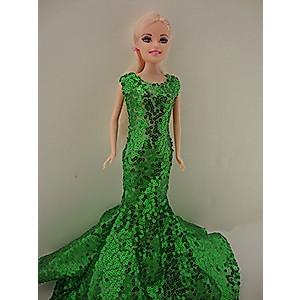 Awe Inspiring Green Sequined Mermaid Gown Made to Fit Barbie Doll