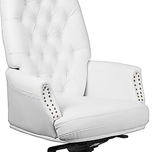 Flash Furniture Hansel High Back Traditional Tufted White LeatherSoft Multifunction Executive Swivel Ergonomic Office Chair with Arms