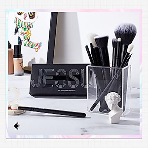 Jessup Makeup Brush Set 10pcs Black Make up Brushes Set Professional with Natural Synthetic Hair for Foundation Blending Blush Concealer Eyeshadow Eyebrow Eyeliner, T323