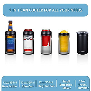COKTIK 5 in 1 Insulated Can Cooler, Doublae Wall Slim Can Cooler for 12 oz Regular or Slim Cans & Beer Bottle (BLACK)