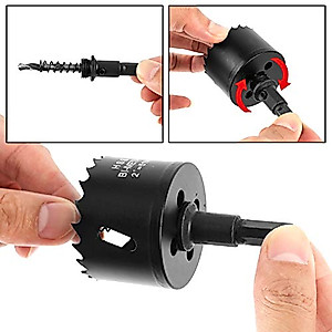 KEILEOHO 2 Inch 51 MM Black Hole Saw with Heavy Duty Arbor, Drill Bit and Hex Wrench for Cornhole Boards, Plywood, Iron Board, Acrylic, Ducts, Ceiling Lights, Cinder Wall