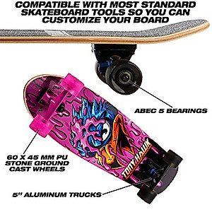 Tony Hawk 31" Complete Cruiser Skateboard, 9-ply Maple Deck Skateboard for Cruising, Carving, Tricks and Downhill, Pink Hawk