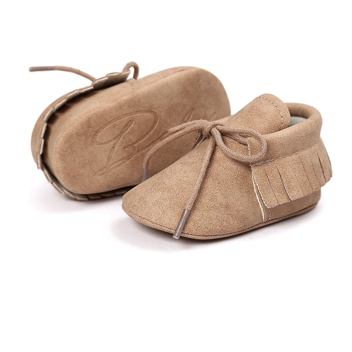 RVROVIC Baby Boys Girls Moccasins Soft Sole Tassels Prewalker Anti-Slip Shoes (S:0~6 Months, PU Khaki)