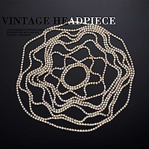 Fdesigner Rhinestone Headpieces Cap Vintage Crystal Head Chain Wedding Flapper Hair Jewelry Great Gatsby Cleopatra Women Hair Accessoris for Party Prom Festival (Gold-Vintage)