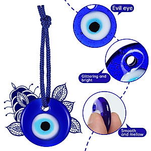20 Pieces Turkish Blue Evil Eye Beads Charms Pendants Crafting Glass Beads Wall Hanging Ornament with Ropes for Jewelry Accessories Home Craft Decoration (Round)