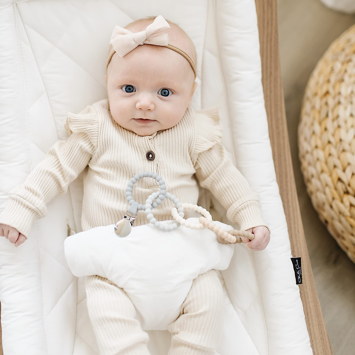 Ryan & Rose Cutie Clinks Attachable Teether Chew Toy for Babies (Neutral)