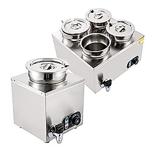110V Commercial Soup Warmer ,Electric Food Warmer Adjustable Temp. 86-185℉, Stainless Steel Countertop Soup Pot with Tap, Food Warmer for Cheese/Hot Dog/Rice (4x4.2 Qt)