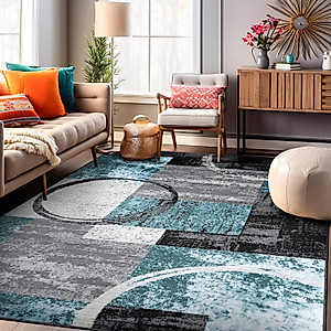 Rugshop Contemporary Abstract Circle Design Soft Area Rug 7'10" x 10'2" Gray